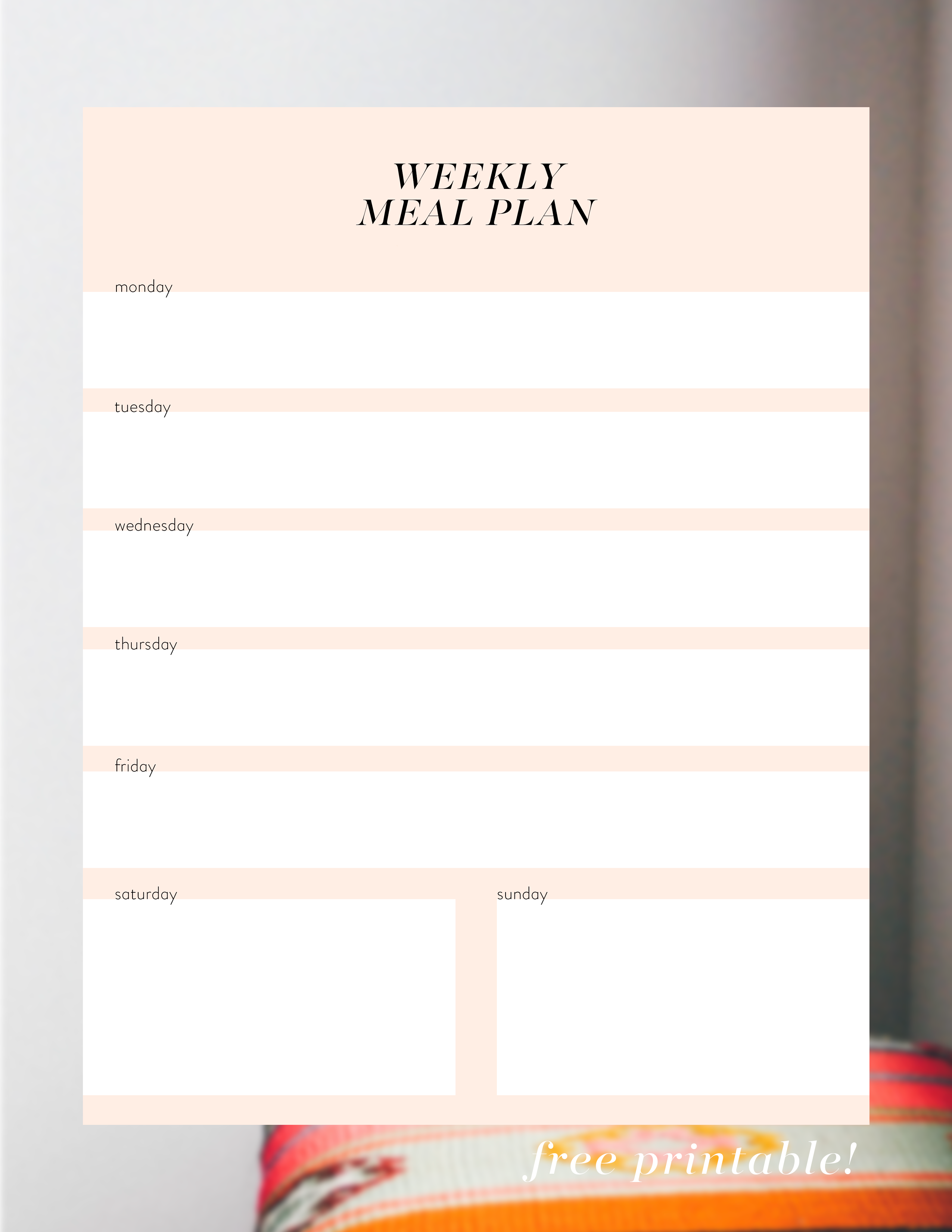 Free Printable Weekly Meal Plan By Gabriella