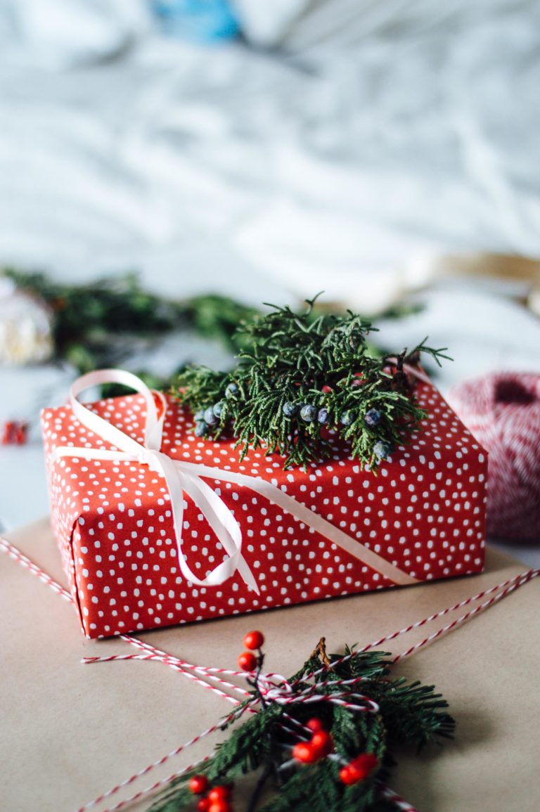Holiday Gift Wrapping DIY with Fresh Greenery | By Gabriella