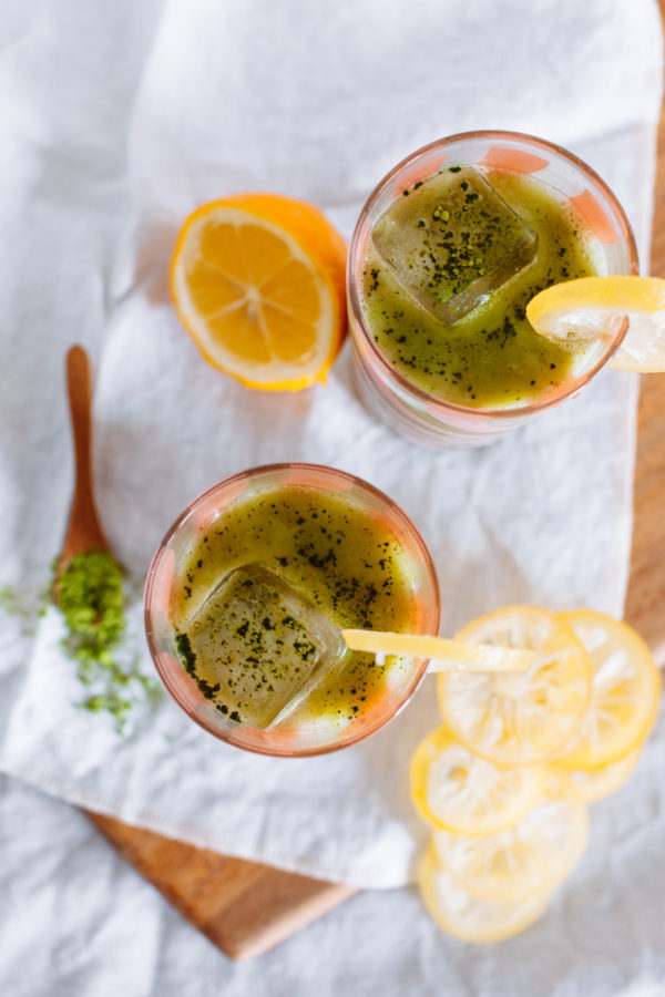 Matcha Highball Cocktail Recipe with Almond Milk | By Gabriella