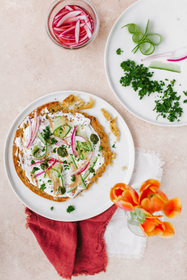 Falafel Flatbread with Greek Yogurt and Cucumbers - By Gabriella