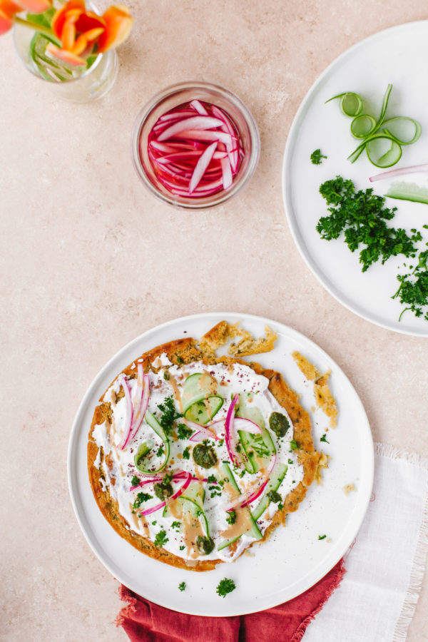 Falafel Flatbread with Greek Yogurt and Cucumbers - By Gabriella
